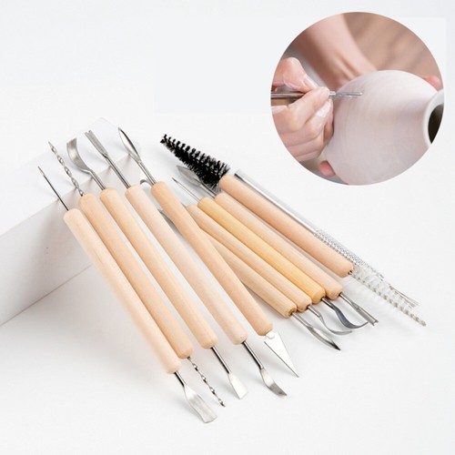 11pcs with Smooth Wooden Handle Pottery Clay Sculpting Modeling Tool ...