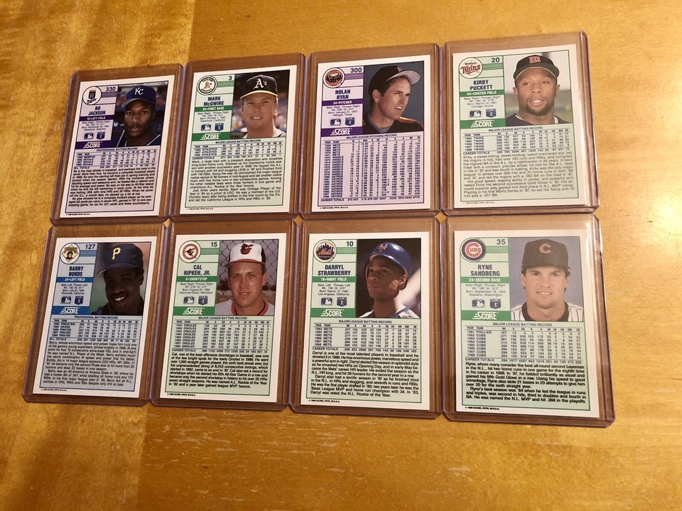 1989 Score Bo Jackson, McGwire, Ryan, Puckett, Bonds, Ripken, +2 more ...