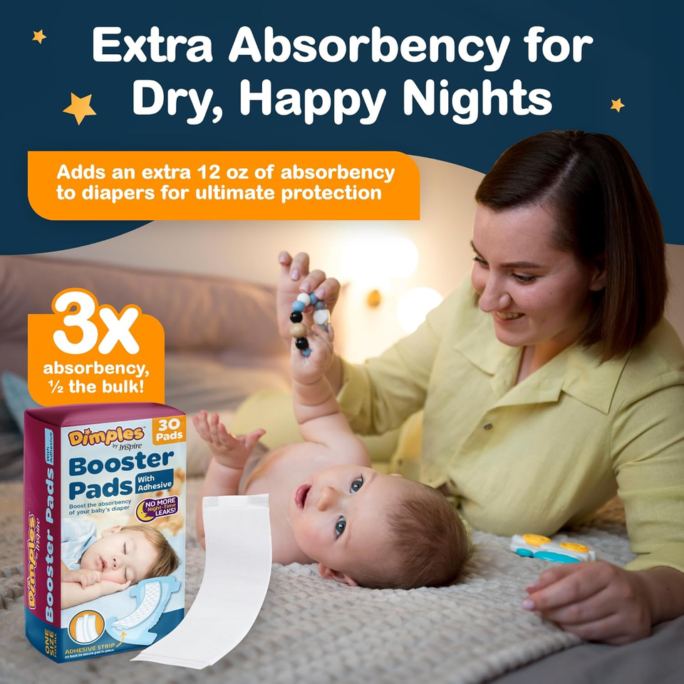 Inspire Dimples Booster Pads, Baby Diaper Doubler with Adhesive - 1 ...