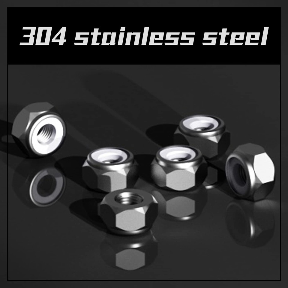55 Pack 10-24 Hex Lock Nuts Stainless Nylon Insert 304 Steel Coarse ...