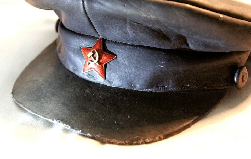 ORIGINAL NKVD OGPU CHEKA SOVIET PARTISAN WW2 LEATHER VISOR CAP HAT WITH ...