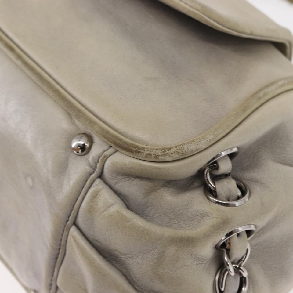 CHANEL COCO Mark Chain Shoulder Bag Leather Gray Silver CC Auth 157276 ...