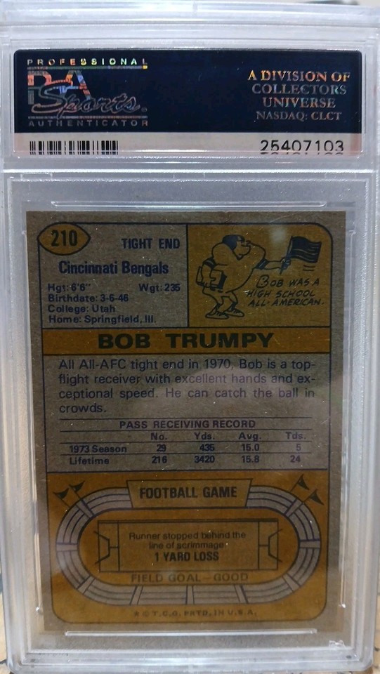 1974 Topps Bob Trumpy Cincinnati Bengals #210 PSA 8 Centered! | eBay