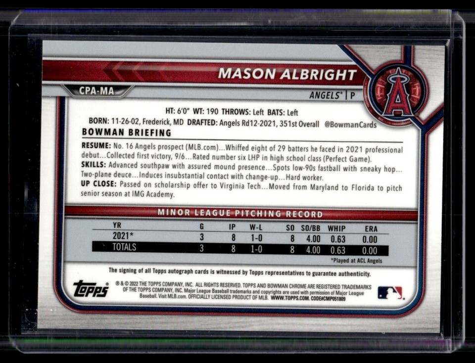 2022 Bowman Chrome #CPA-MA Mason Albright Purple Refractor Auto /250 | eBay