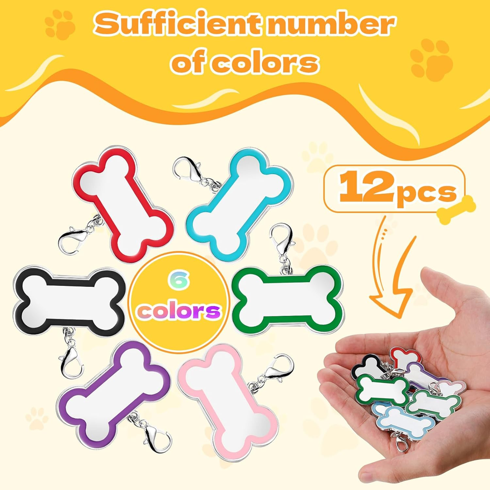12 Pack Blank Dog Tags Engraved, Zinc Alloy Bone Shape Dog Name Tag for ...