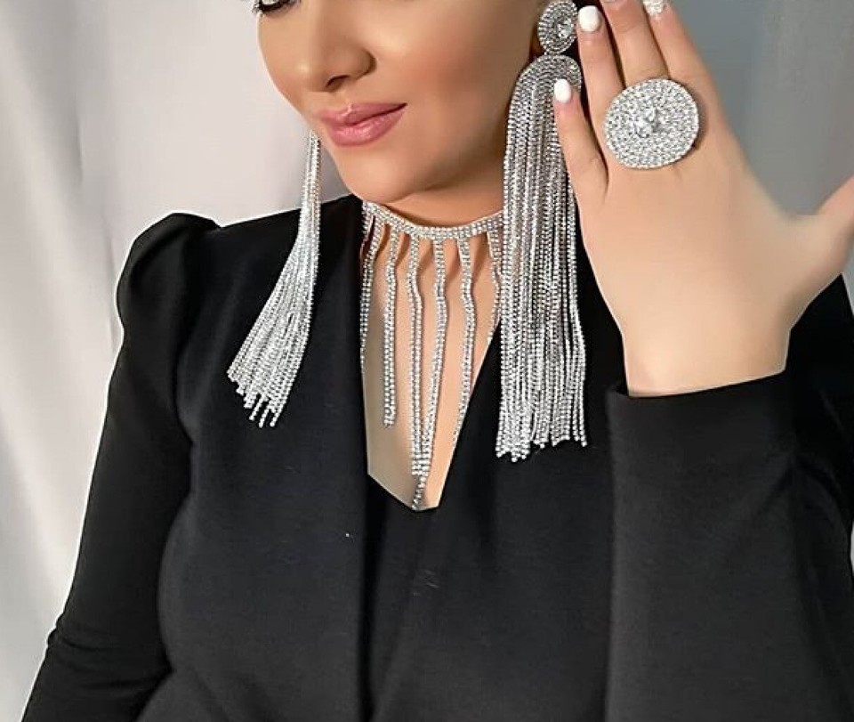 Handmade Exclusive Extra Long Rhinestone Jewelry Ring Necklace Set | eBay