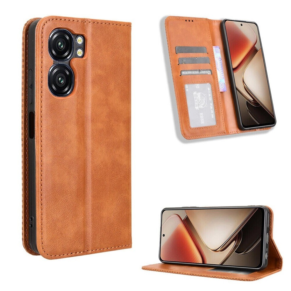 For Oukitel C58 Pro Luxury Retro Leather Matte Wallet Stand Card Slot ...
