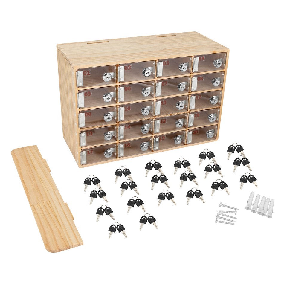 20 Slots Cell Phone Locker Box Wood Cell Phone Storage Cabinet With ...