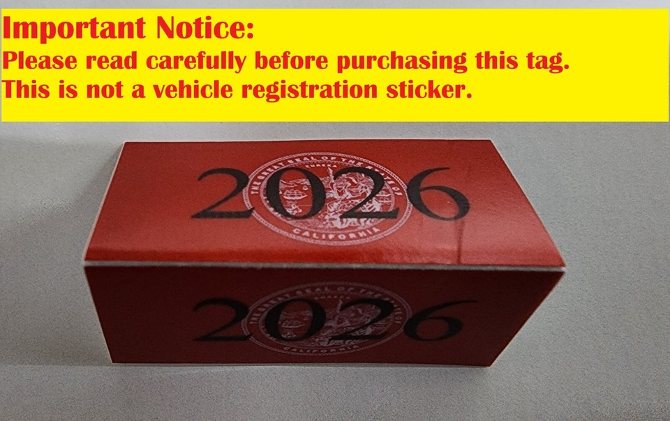 NOT A REGISTRATION TAG - DMV STICKER CVRA 2026 RED California ...