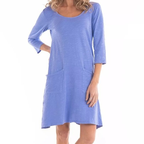 FRESH PRODUCE XLarge Peri BLUE DALIA Jersey Cotton POCKETS 3/4 Dress ...