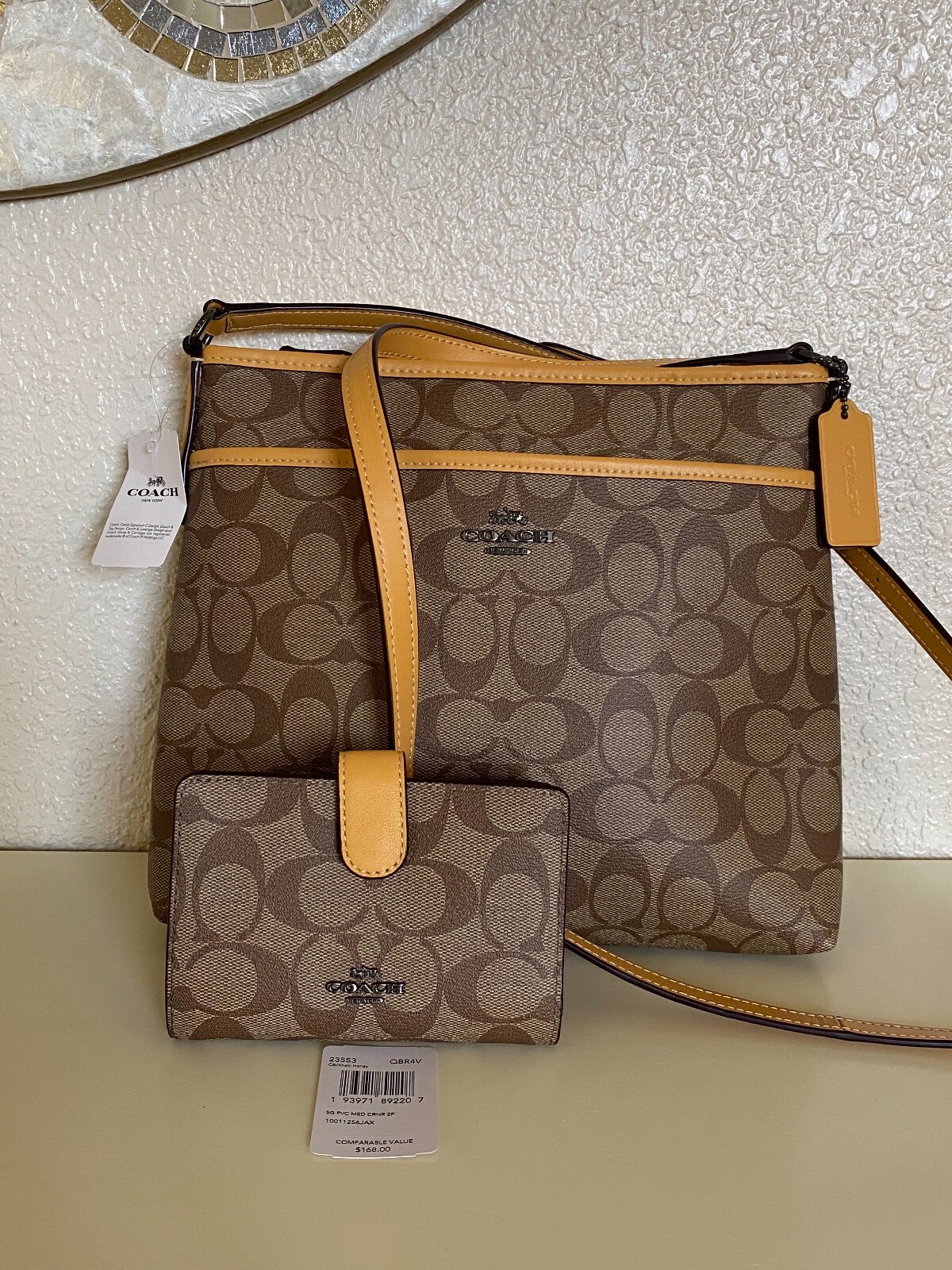 Coach Signature Canvas File Crossbody Bag & Wallet F29210 Khaki Honey ...