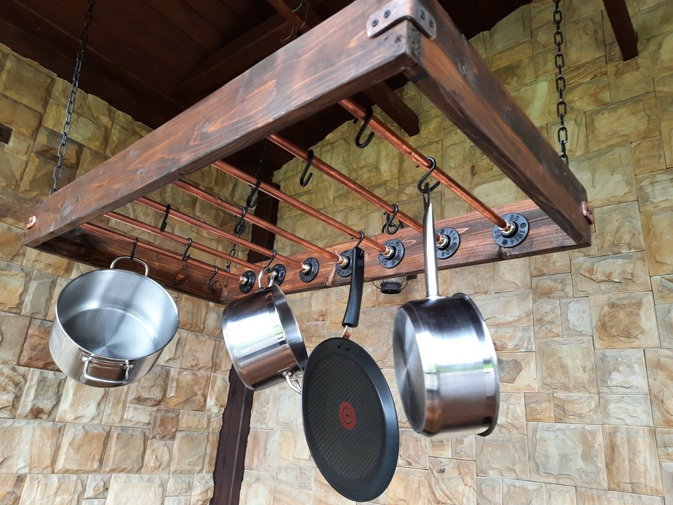 Modern Hanging Pot Rack Hanging Pot Rack Reclaimed Wood and Industrial ...