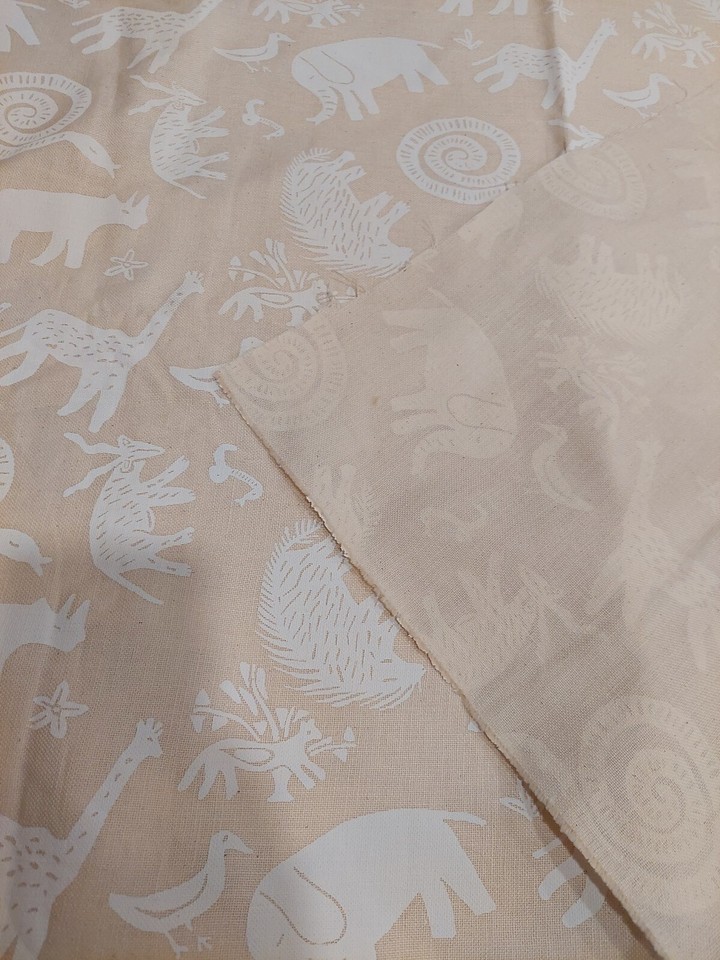 Upholstery Fabric Biege With White Screen Printed Whimsical animals 56 ...