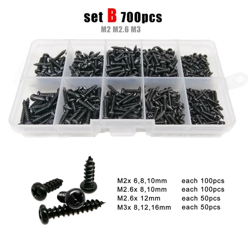 700/2010pcs M1-M4 Black Phillips Pan Round Head Self-tapping Wood Screw ...