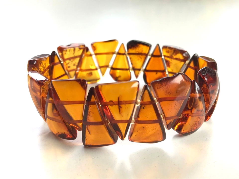 Amber Bracelet Gift Cognac Natural Baltic Amber Triangle Beads Unique ...