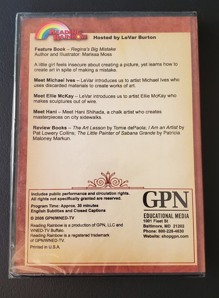 reading rainbow REGINAS BIG MISTAKE levar burton SEALED DVD pbs ep #128 ...