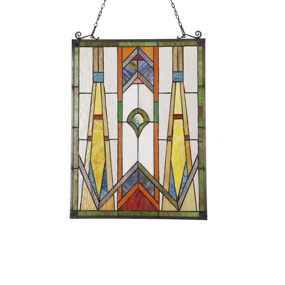 Stained Glass Tiffany Style Glass Window Panel Mission Arts & Crafts ...