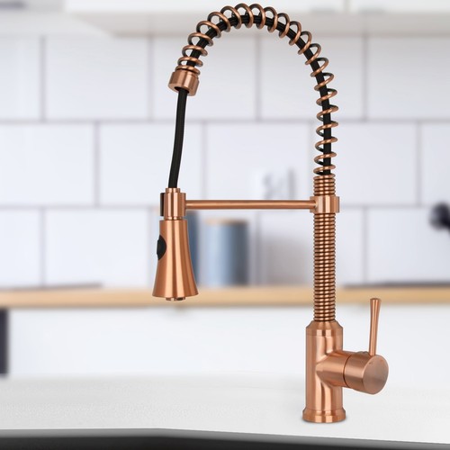 Copper Pre-Rinse Spring Kitchen Faucet, Single Level Solid Copper 8 ...