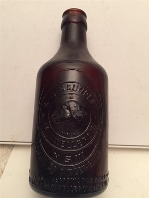 Antique Amber Glass Ginger Beer Bottle SAUNDERS MUSWELLBROOK Dumpy ...