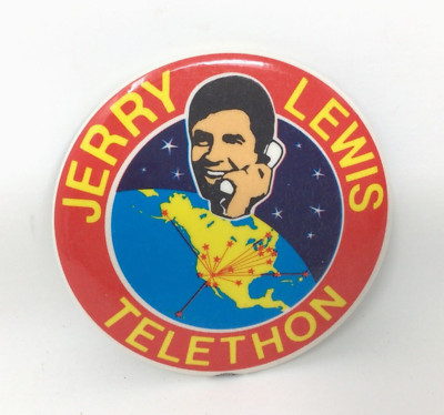 Vintage Jerry Lewis Telethon Pin Back Pinback Button 3" Globe Map ...