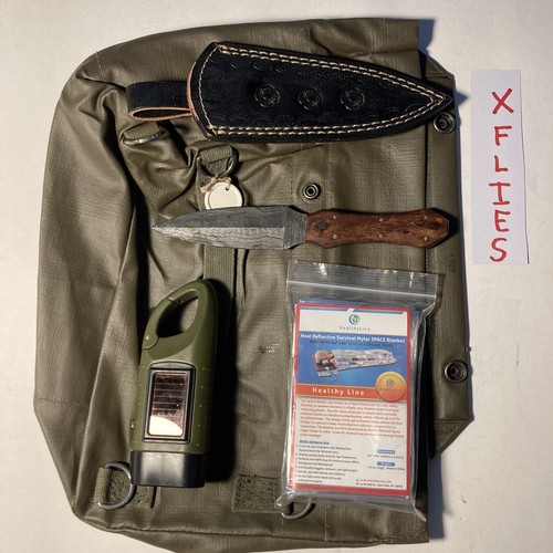 Military Surplus Survival Kit Bag + Damascus Steel Knife 8" Sheath | eBay