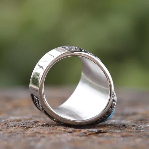 Blue Stone Viking Rune Wolf Ring Stainless Steel Ring | eBay