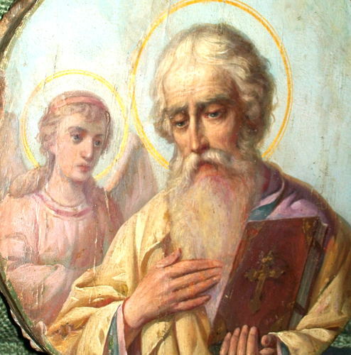 ANTIQUE 19th WOOD RUSSIAN ORTHODOX ROUND ICON PAINTING SAINT & ANGEL | eBay