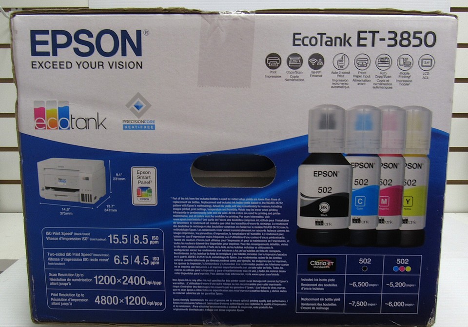 Epson EcoTank ET-3850 Wireless Color All-In-One Inkjet Printer ...