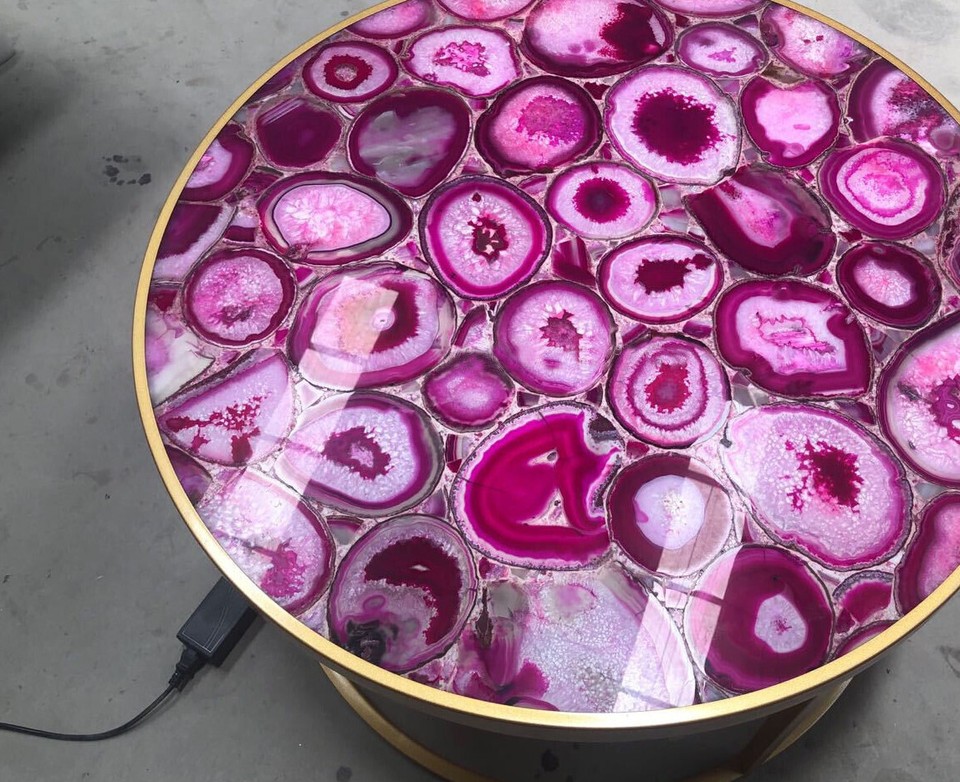 Pink Agate Stone Round Coffee Table Tops, Agate Gemstone Furniture, Home Decors | eBay