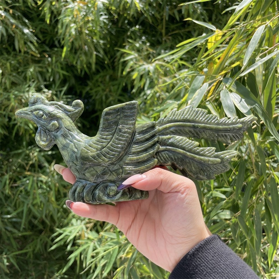 2.1LB 9.5" Natural Xiuyan Jade Phoenix Decor Quartz Crystal Energy ...