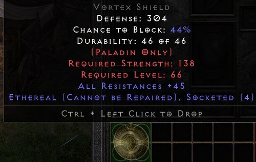 D2r Exile base eth vortex shield 45all res 4s pal shield base---Non ...