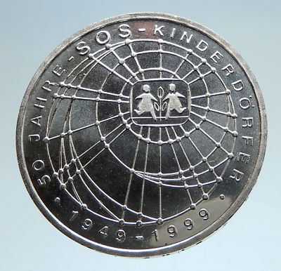 1999 Germany SOS Children Development Antique Silver 10 Mark German ...