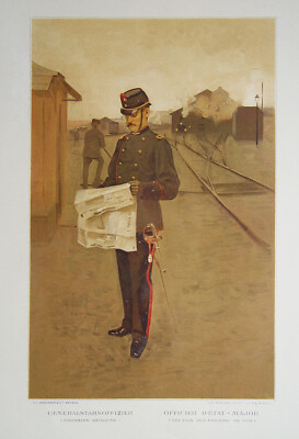Schweiz Generalstab Offizier Uniform Tschako Karte Eisenbahn Dampflok D ...