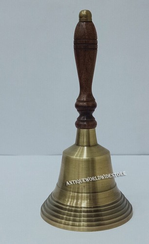 Nautical Vintage Antique Solid Brass Hand Bell 20.3cm with Wooden ...