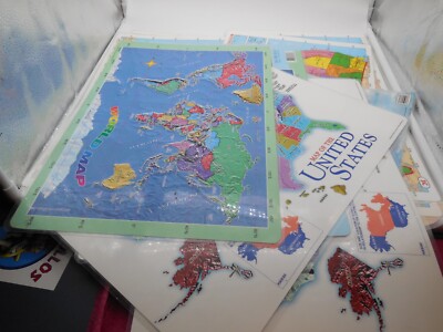 AH Table Desk Placemat Geography Reversible US Map, World Map Wall ...