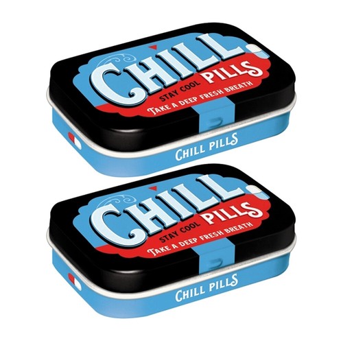 2x Nostalgic Art 6cm Metal Tin Mint Box Chill Pills Fresh Breath Candy ...