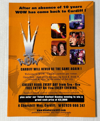 Rare Collectable 2009 Magazine ADVERT Picture WOW Bar Cardiff Ad Gay ...