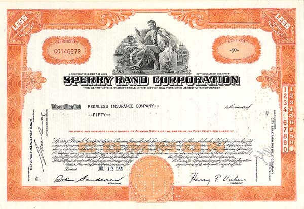 Sperry Rand Corporation - Stock Certificate - General Stocks | eBay