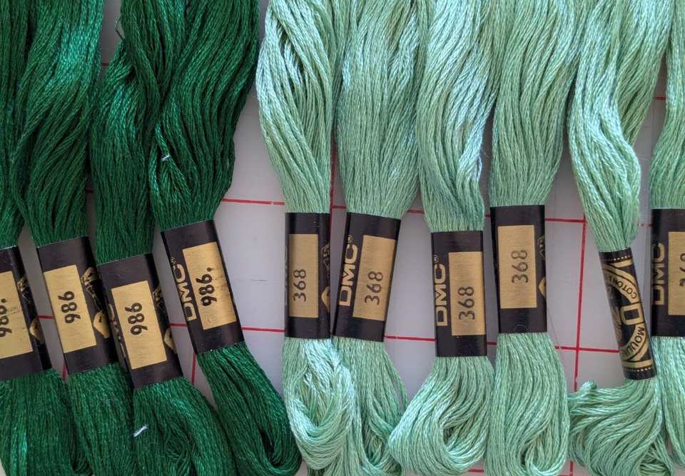 LOT of 10 Skeins DMC Embroidery Floss 100% Cotton GREENS 368 & 986 | eBay