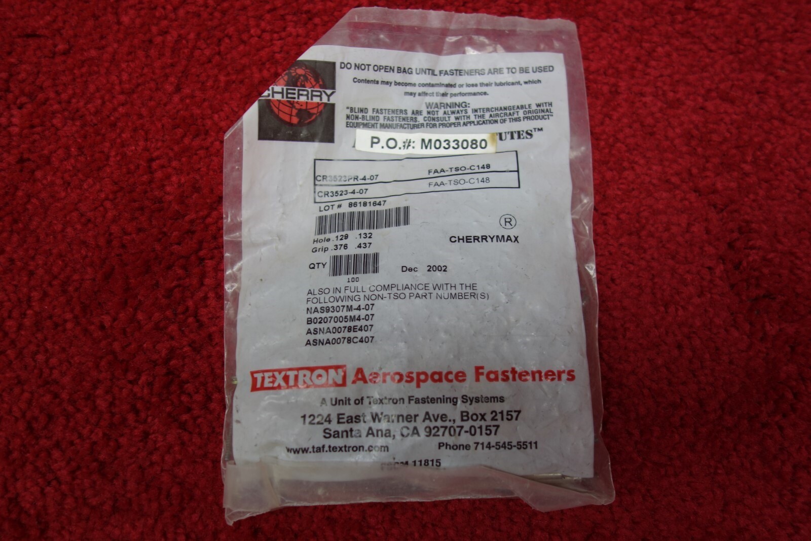 Universal Cherry CherryMAX Head Monel Blind Rivets PN CR3523-4-07 ...