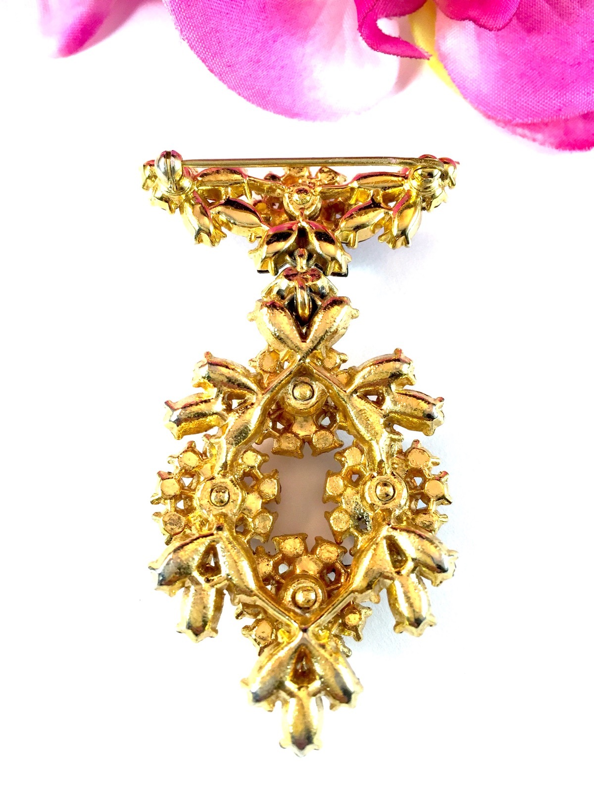 1950’S CROWN TRIFARI AMBER TOPAZ RHINESTONE CONTESSA DANGLE BROOCH ...