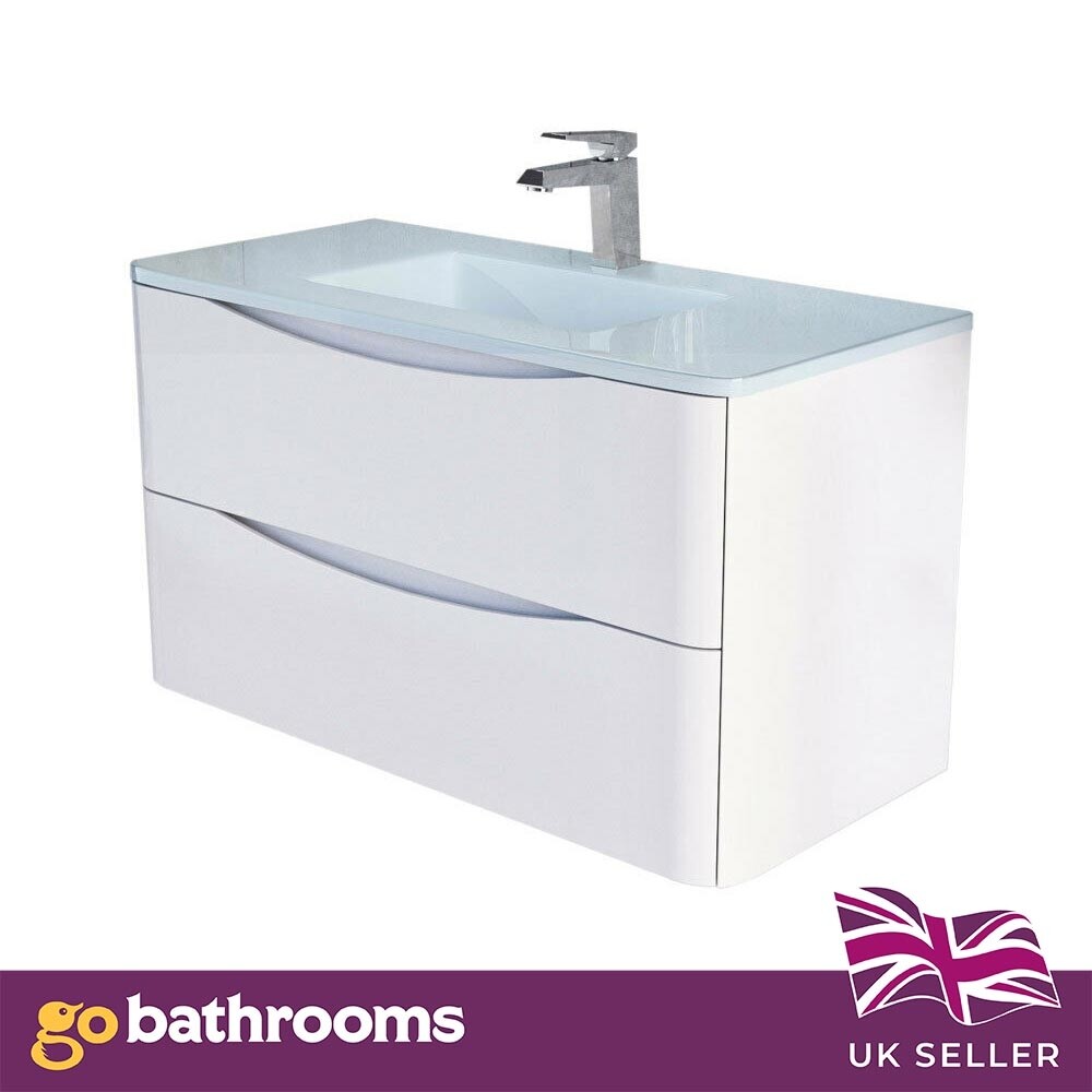 White Wall Hung Two Drawer Eaton 900mm Bathroom Vanity Unit & White ...