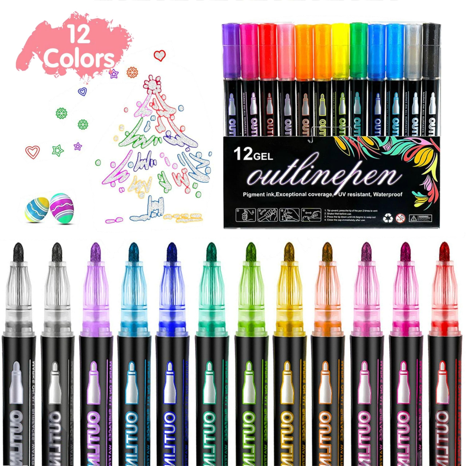 Outline Marker Double Line Pen Journal Pens Colored Permanent Marker ...