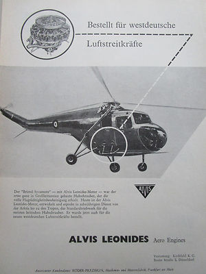 10/1957 PUB ALVIS LEONIDES AERO ENGINES BRISTOL SYCAMORE HUBSCHRAUBER ...