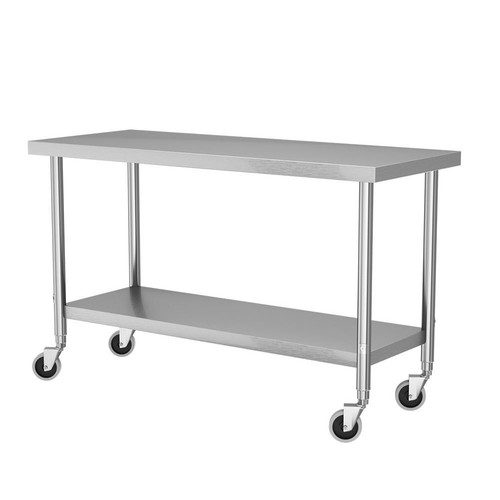 Stainless Steel Commercial Kitchen Catering Prep Table 2 Tier Moving ...