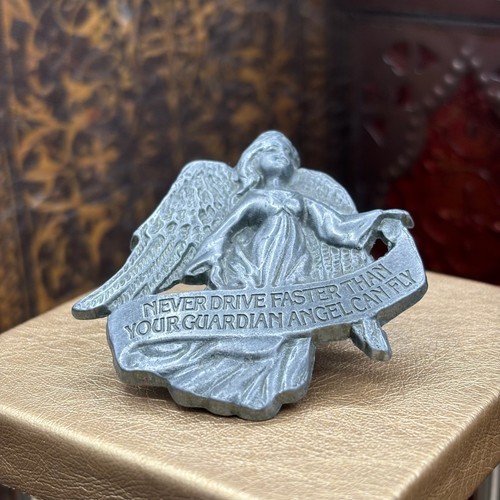 Vintage Guardian Angel Car Visor Clip Pin Pendant Pewter Tone Metal ...