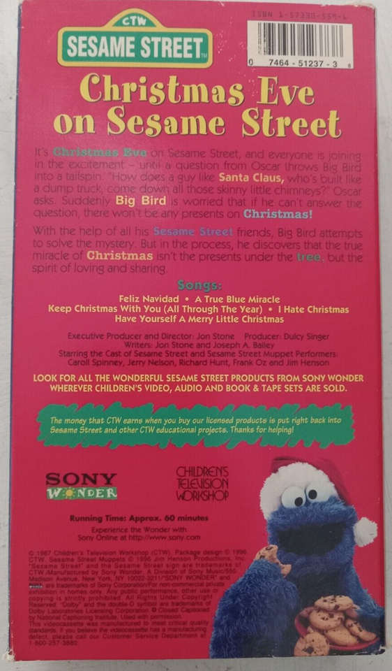 Christmas Eve on Sesame Street VHS Sony Wonder Children's Television ...