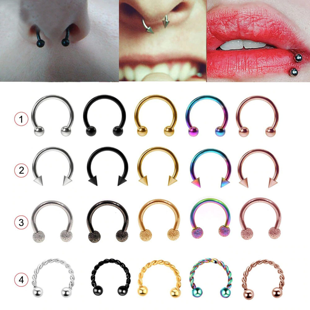 10PCS Stainless Steel Horseshoe Bar Lip Nose Septum Ear Ring Stud ...