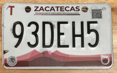 Mexico 2020 ZACATECAS MOTORCYCLE License Plate # 93DEH5 | eBay