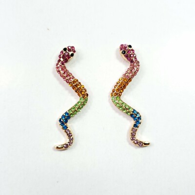 E0565 Gold Color Base Multi Rhinestones Deco Animal Snake Shape Drop ...